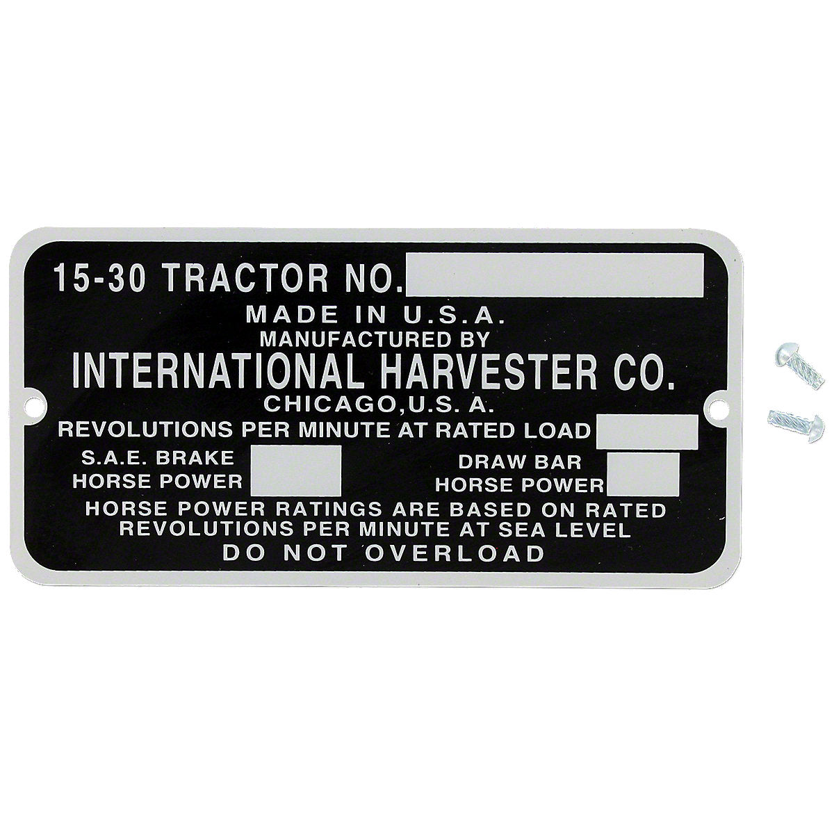 Serial Number Tag fits International 15 30 Tractor